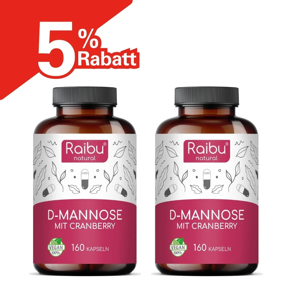 D-Mannose Kapseln mit Cranberry - Vegan & Hochdosiert | Raibu Natural
